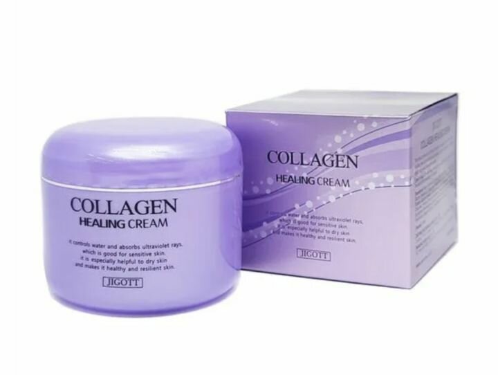 Jigott, Collagen Healing Cream, Питательный ночной крем с коллагеном, 100 мл.