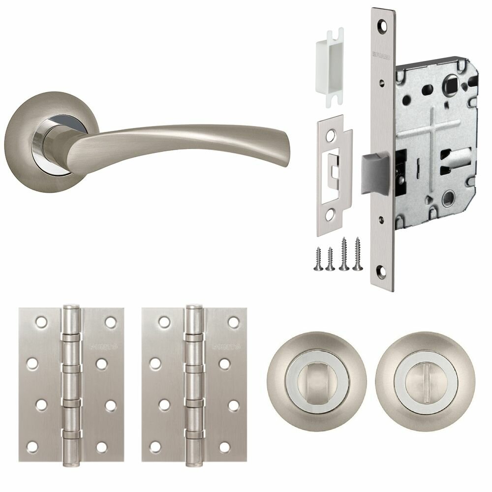 Комплект фурнитуры для межкомнатных дверей - ручки Punto Crona TL SN/CP-3 матовый никель/хром + завертка + защелка + петли
