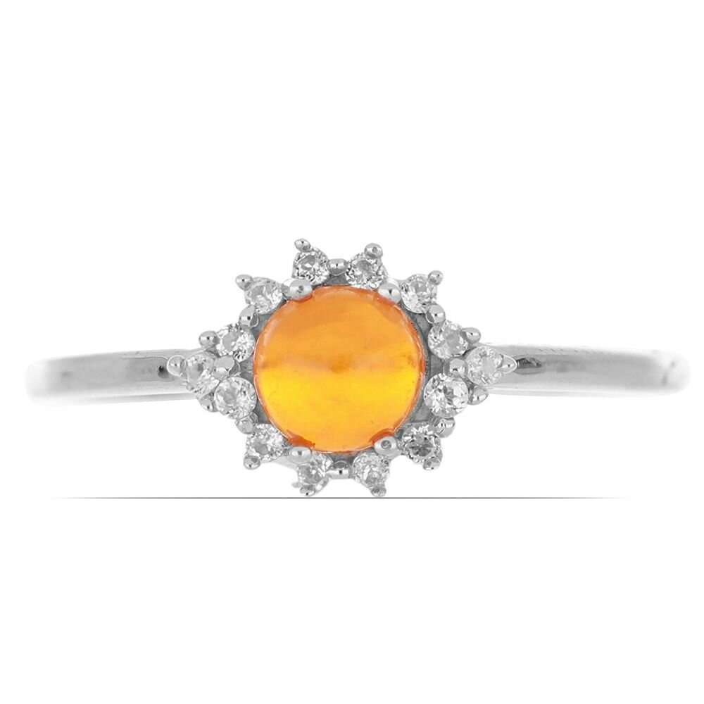 Кольцо тонкое Ювелирия, серебро, 925 проба, родирование, опал, топаз