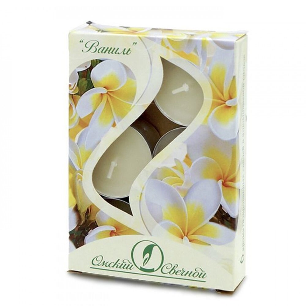 Чайные свечи в алюминиевой гильзе, аромат ваниль, Омский Свечной, набор 6 шт.