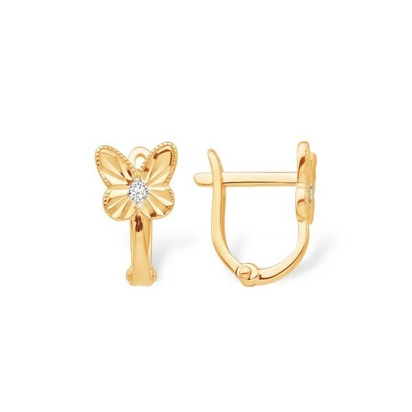 Серьги, красное золото, 585 проба, фианит