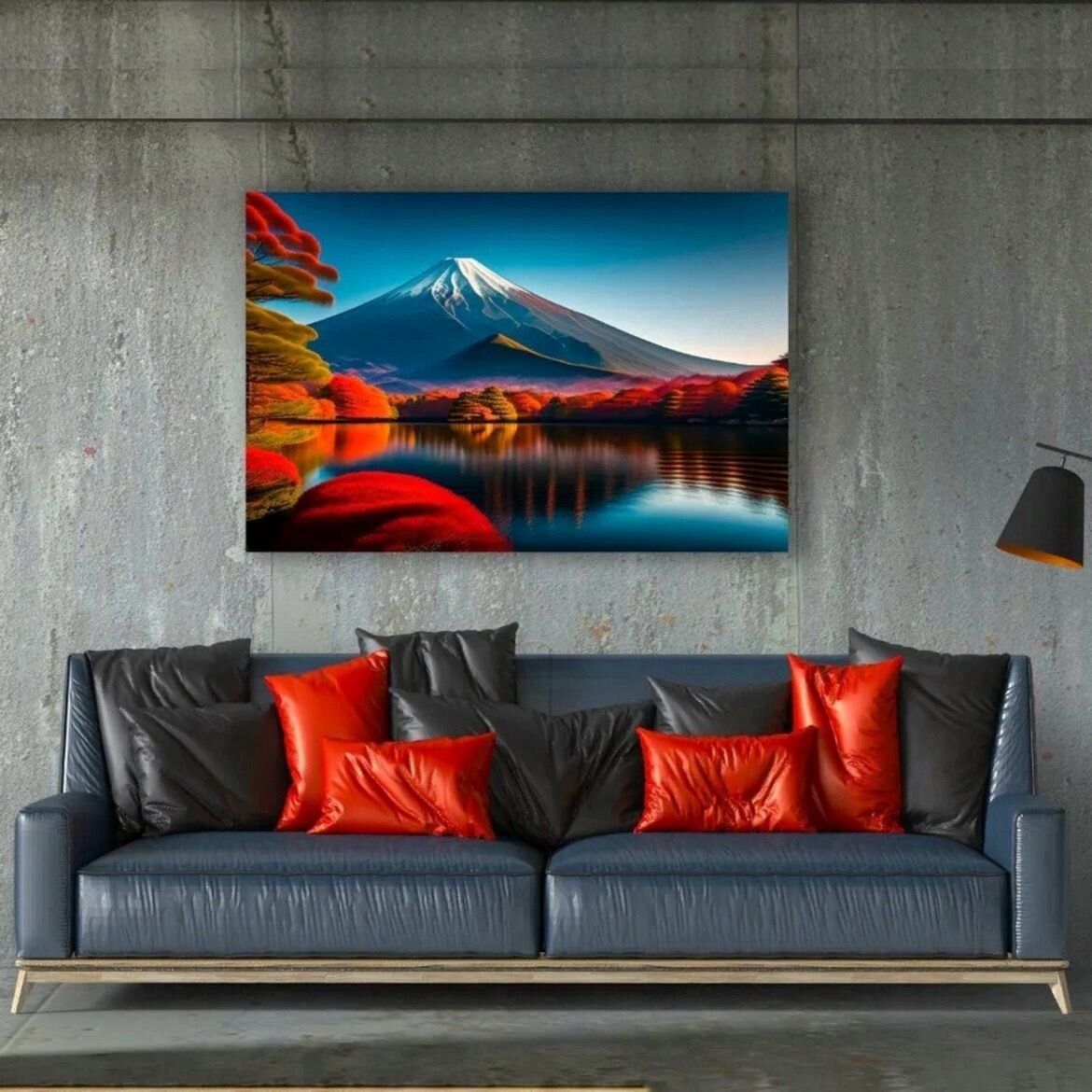 Картина для интерьера на холсте "Озеро у горы Фудзияма" 60х100 см