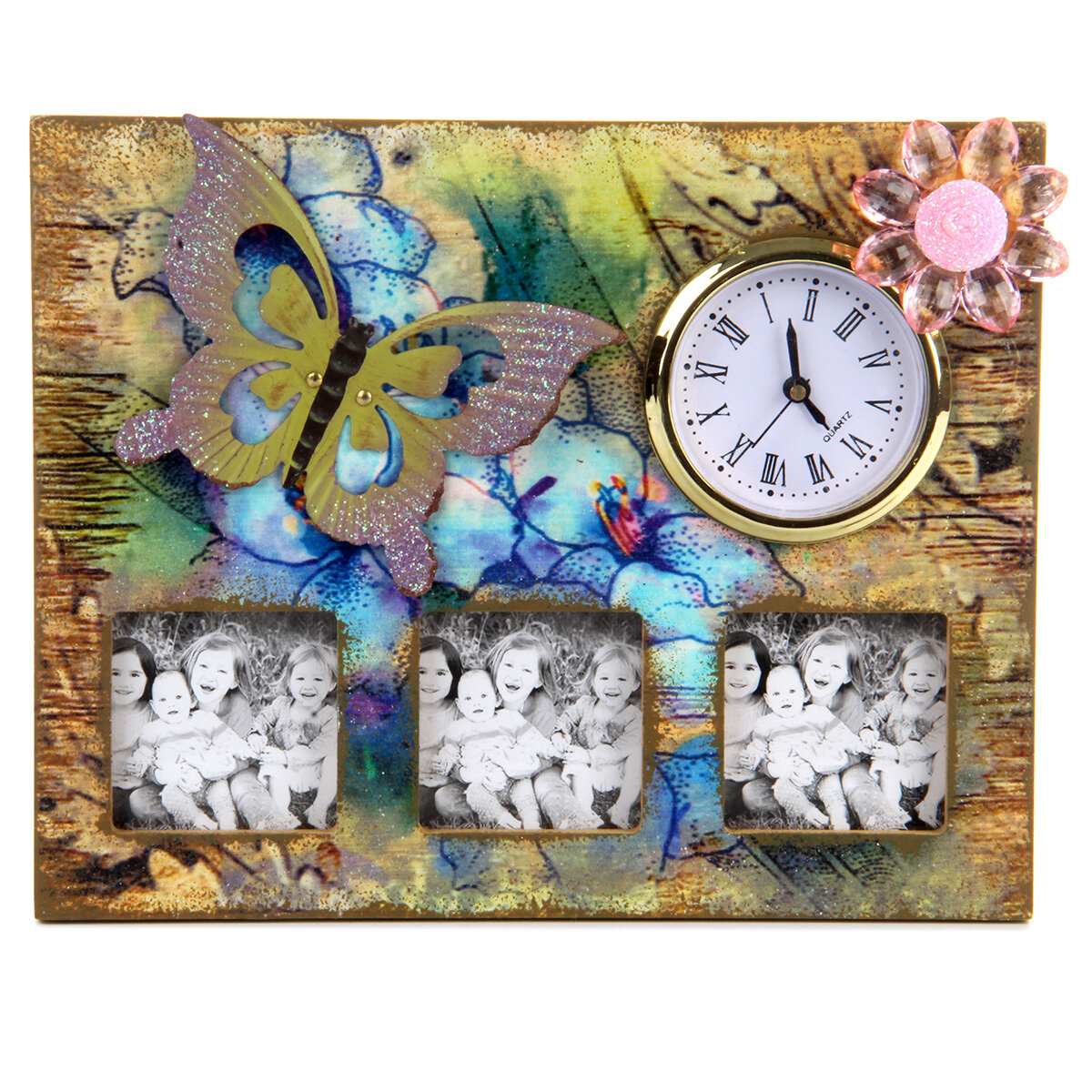Фоторамка пластиковая с часами на батарейках15,5x19,5x2см, Smiles