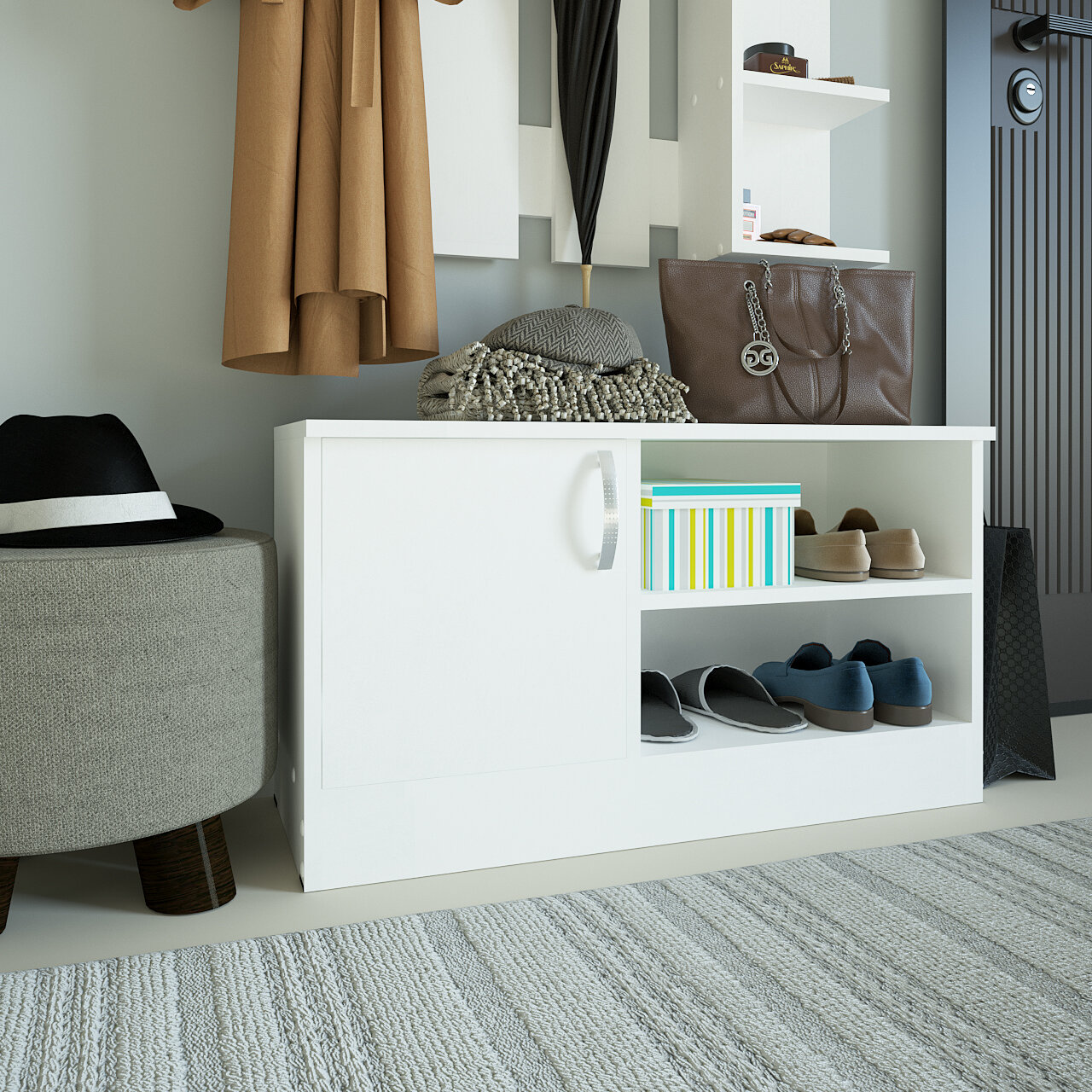 Обувница белая, тумба для обуви в прихожую, напольная, 80*45*32, Уют