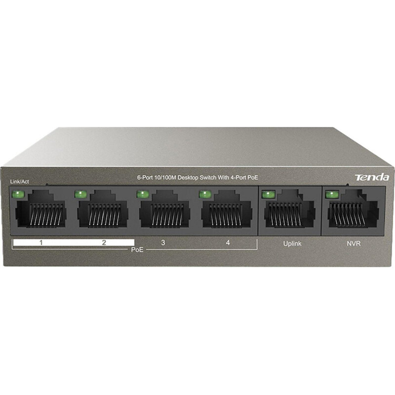 Коммутатор Tenda 4 порта 802.3at (PoE+) 6 портов 10 /100 М/с VLAN