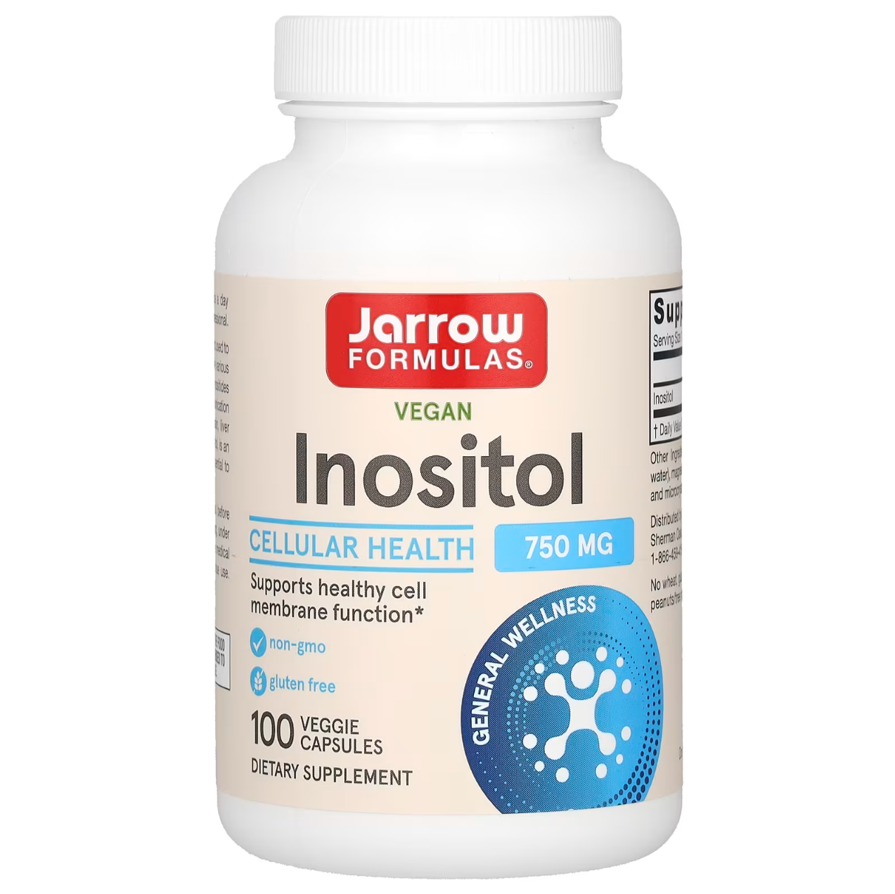 Капсулы Jarrow Formulas Inositol, веганский инозитол, (750 мг в 1 капсуле), 100 шт.