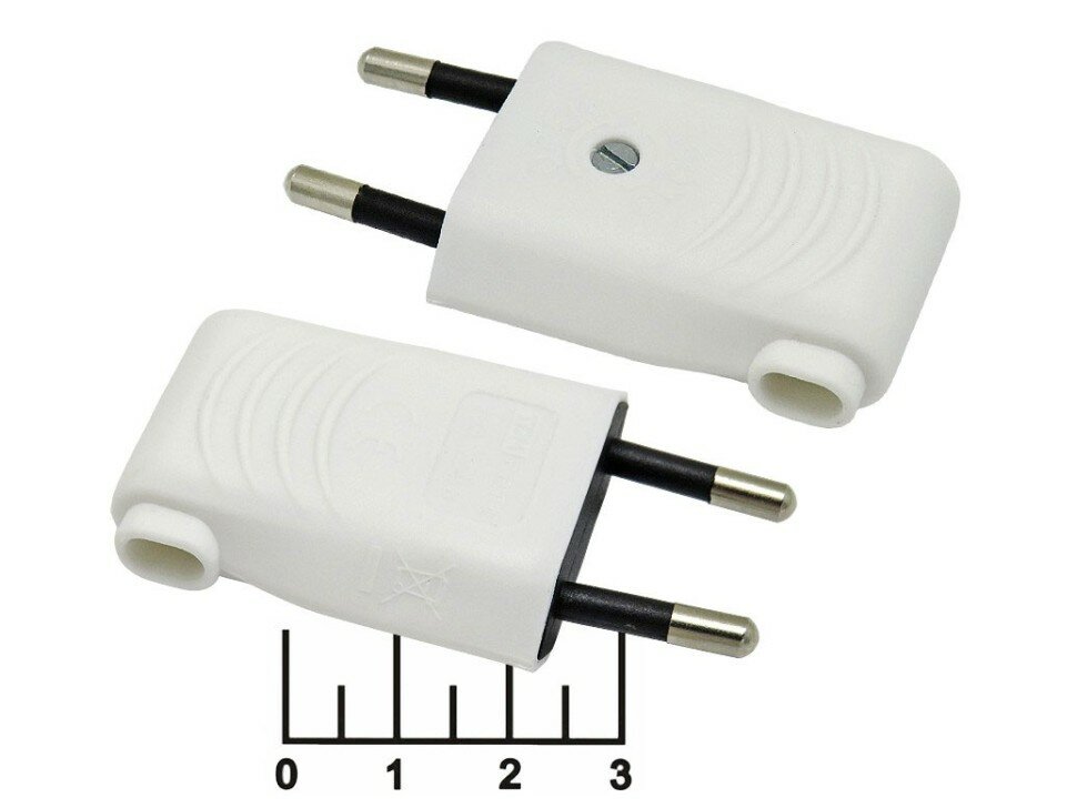 Вилка электрическая без земли угловая белая плоская TDM