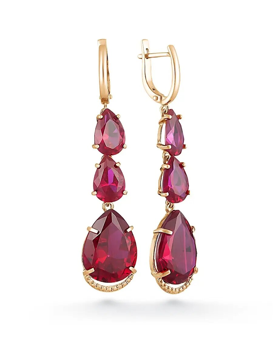 Серьги, красное золото, 585 проба, бриллиант, рубин
