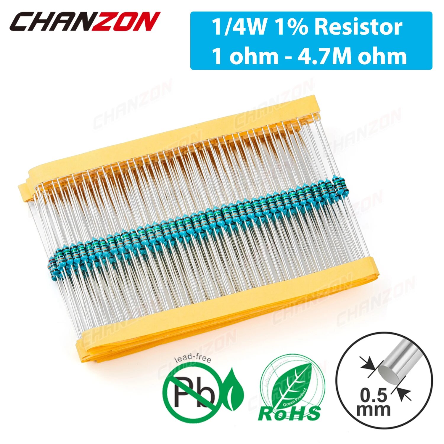 Металлопленочные резисторы CHANZON 100 шт, 1/4 Вт, 1%, 1 Ом - 4,7 МОм 100pcs 3.9M ohm