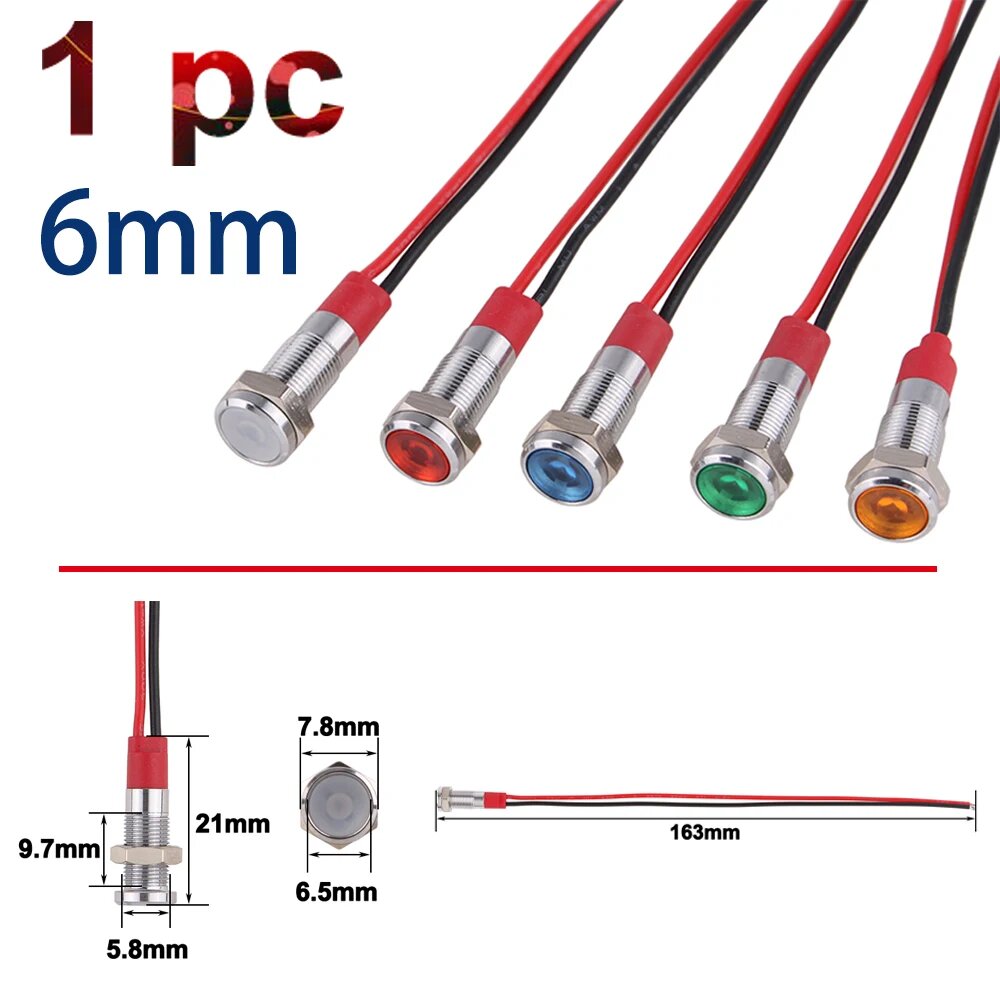 Металлический светодиодный индикатор DIANQI 6/8/10/12 мм красный/синий LED Yellow, 6mm-Silver, 110-220V(110V220V)