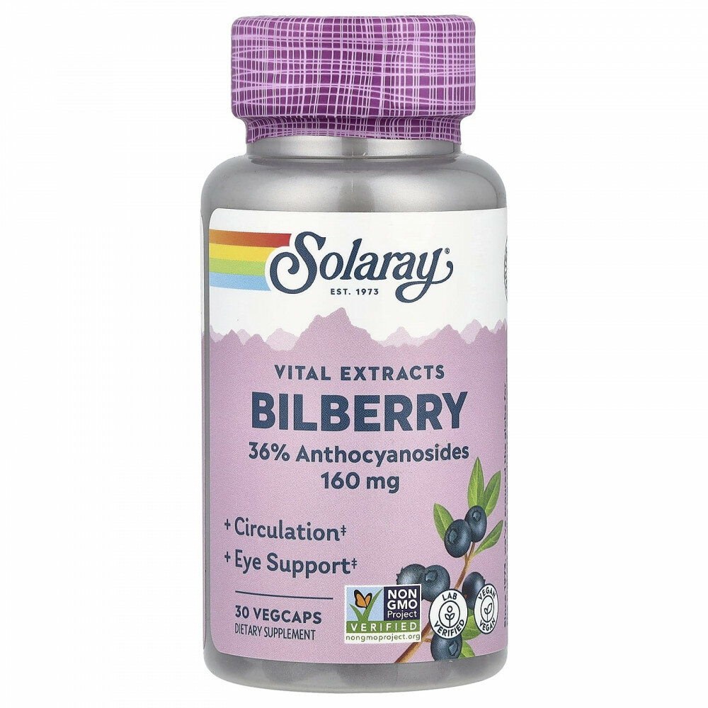 Solaray, Vital Extracts Bilberry, 30 вегетарианских капсул