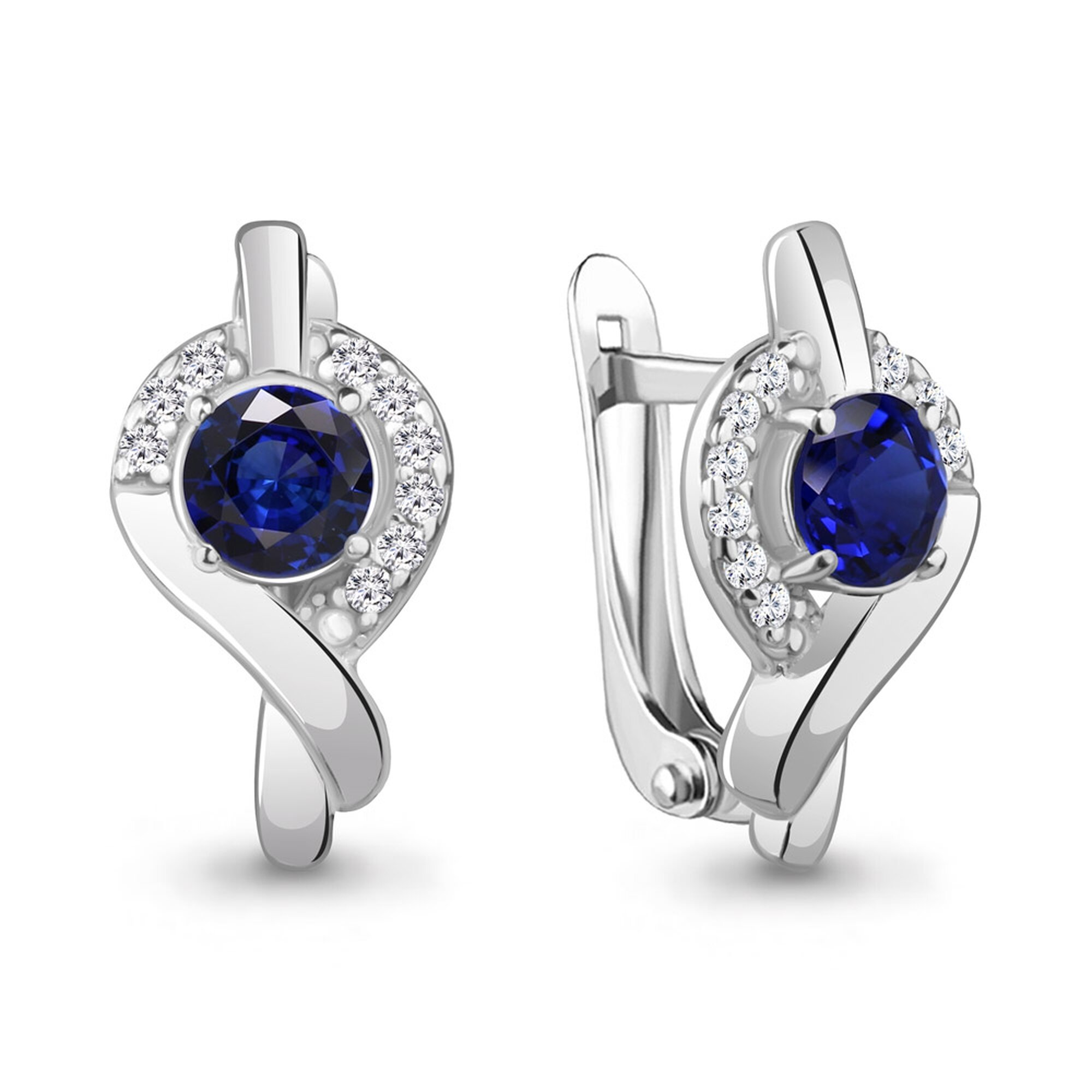 Серьги, серебро, 925 проба, родирование, сапфир синтетический, фианит