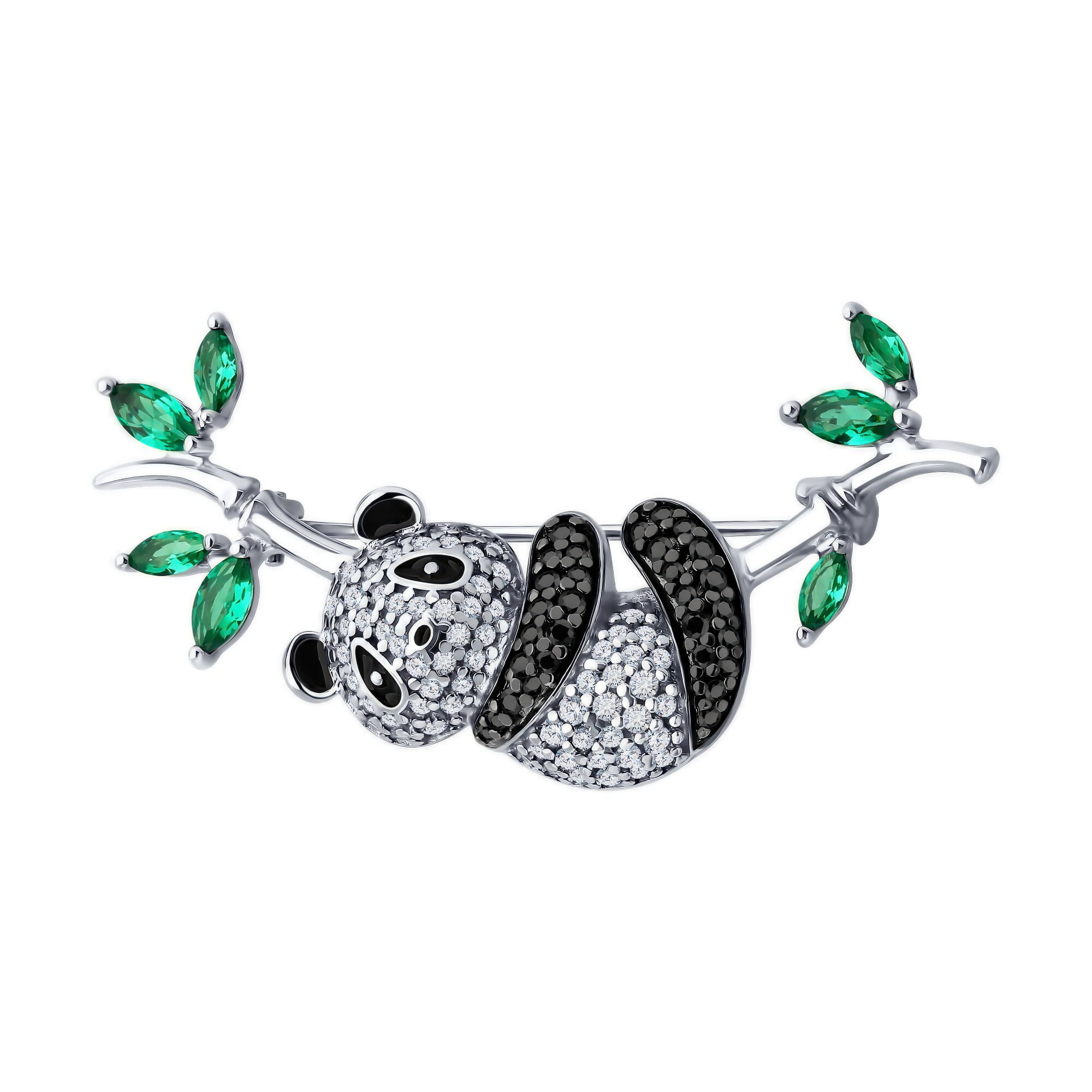 Брошь, серебро, 925 проба, родирование, эмаль, фианит