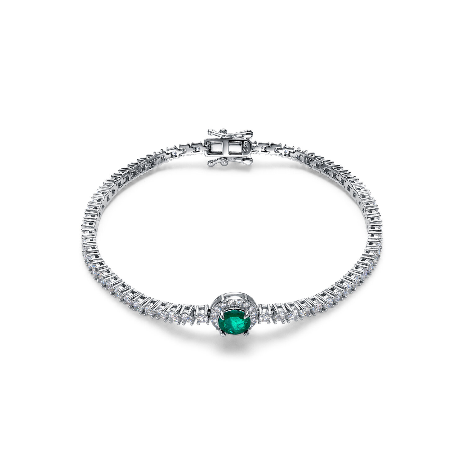 Браслет-цепочка, серебро, 925 проба, родирование, фианит