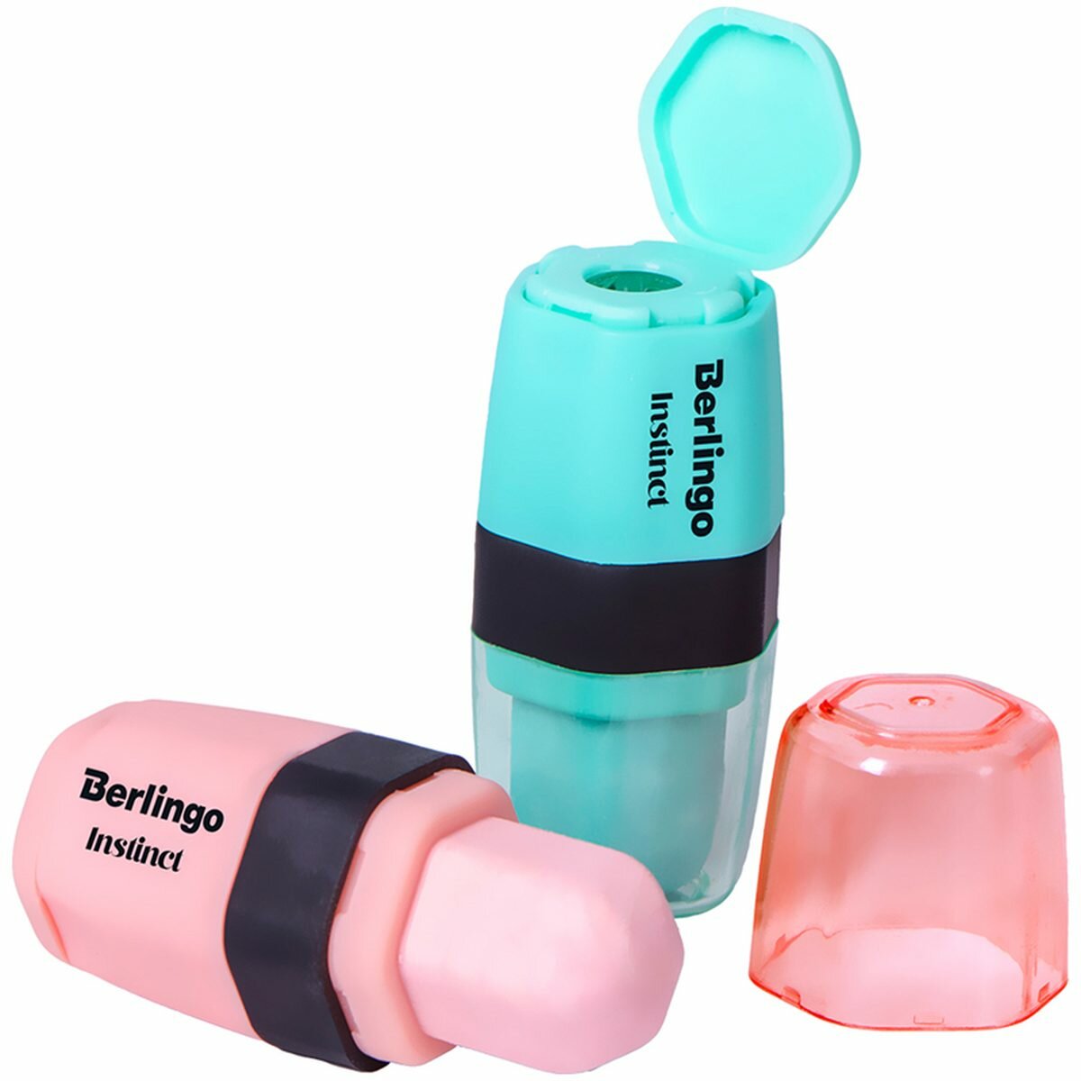 Точилка ручная пластиковая с ластиком Berlingo Instinct (1 отверстие, с контейнером) (BLc_00580), 12шт.