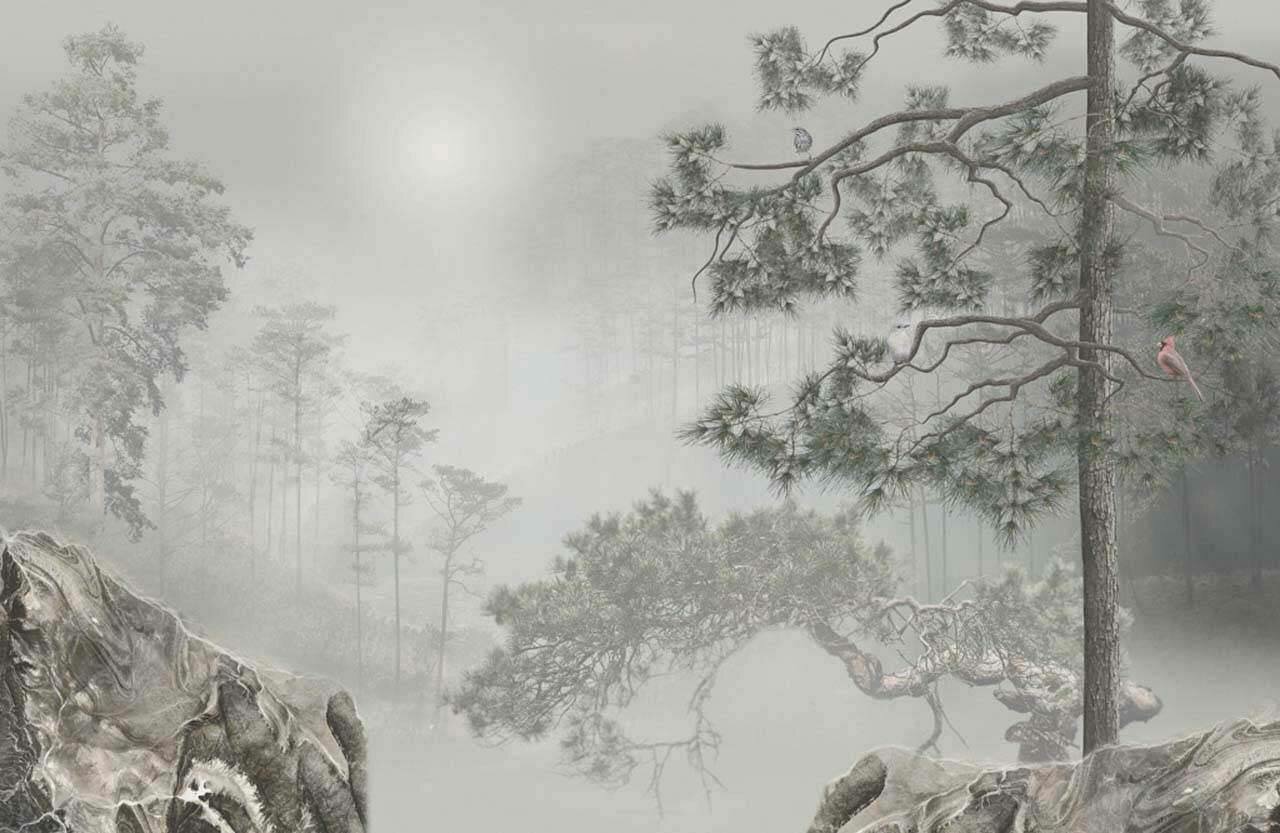 Фотообои Сосновый лес 7-991-S-Флок 270 x 200 см (ВхШ) Бесшовные, флизелиновые, влагостойкие обои