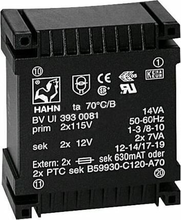 Трансформатор HAHN BVUI3960103 Трансформатор: залитый 30ВА 115ВAC 15В 15В 1000мА 1000мА 550г 1шт