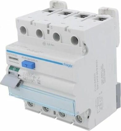 Выключатель HAGER CDF640D Аварийный Iном 40А Iдифф 30мА Ударный ток 250А, 1 шт