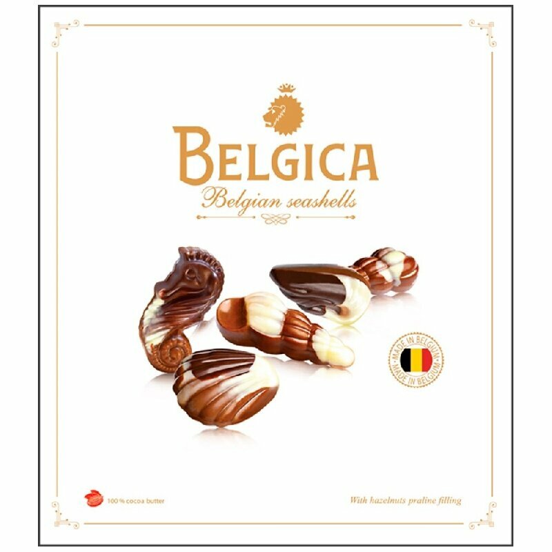 Конфеты BELGICA шоколадные Seashells с начинкой пралине /картон/ 190г