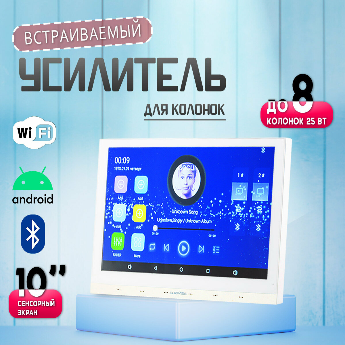 Встраиваемый усилитель Android для фоновой музыки, в комнату, в ванну, в офис
