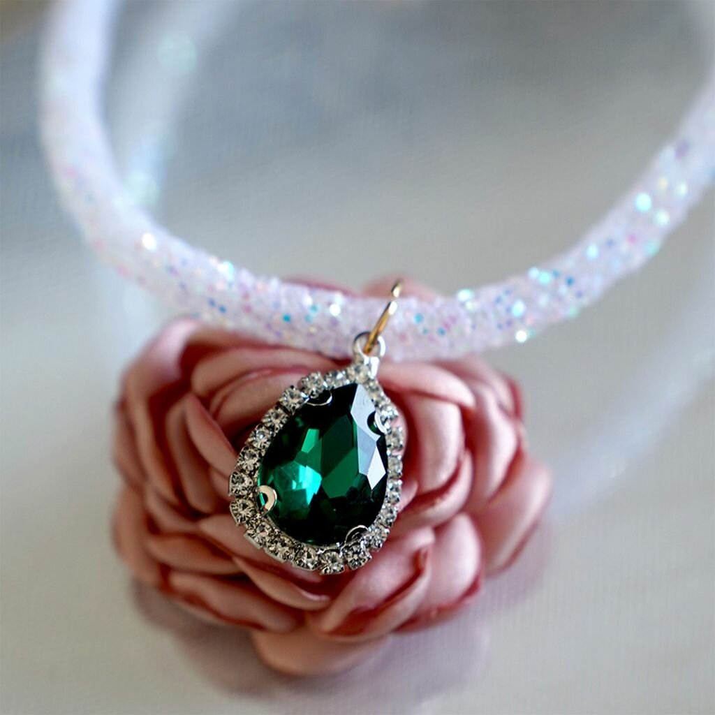 Ожерелье со стразами кошачьего цвета-Ошейник белого цвета-M