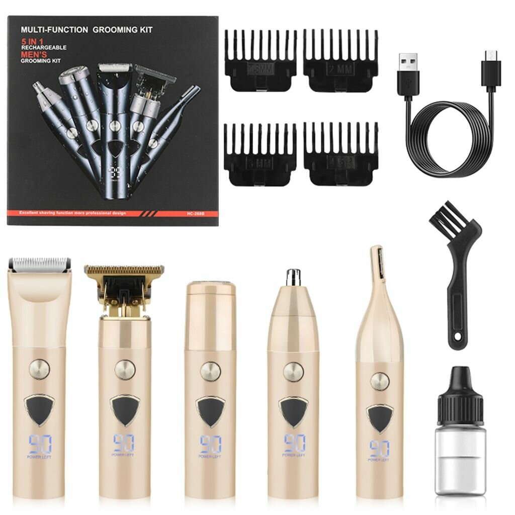 Мужская многофункциональная машинка для стрижки волос 5 в 1, нож бровей, носу, бритва-золото
