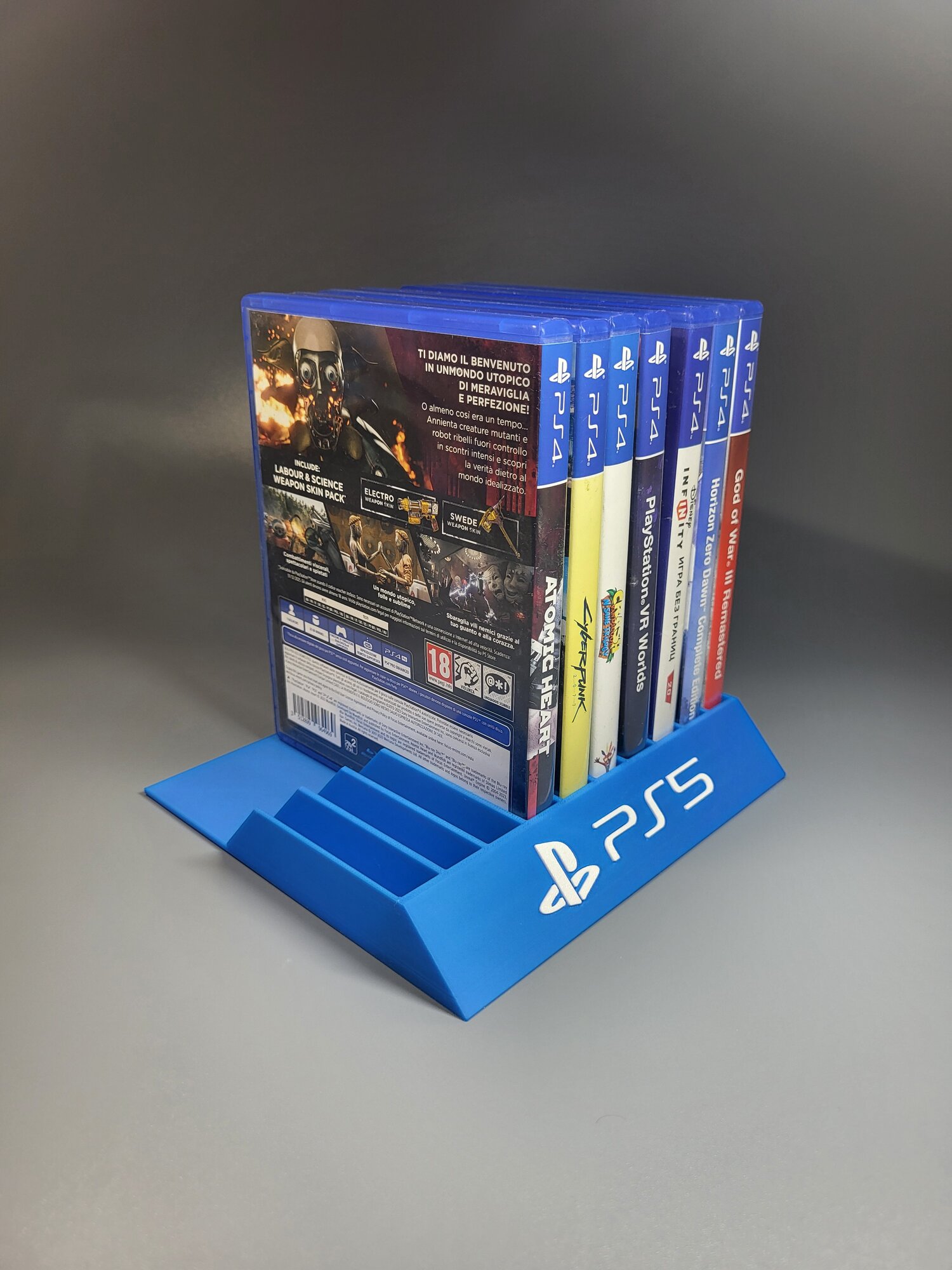 Подставка для Playstation PS5 синяя, открытая, на 10 коробок с играми