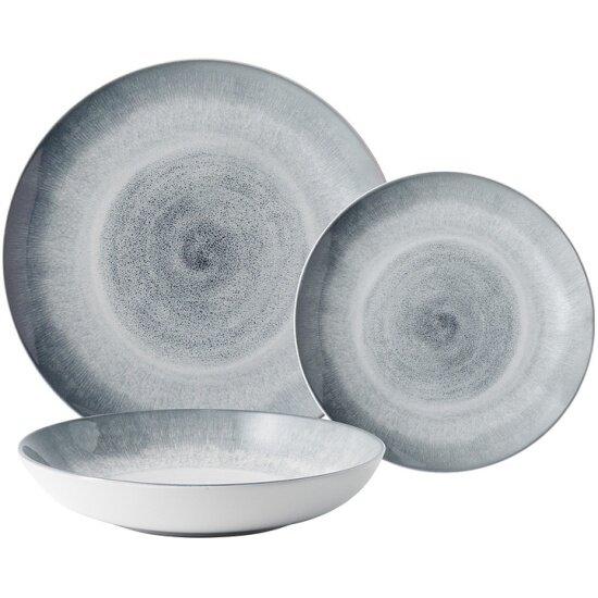 Сервиз обеденный Lunasol 4 перс, 12 пр, Vulcano, керамика, серо-голубой, Спираль (LU-492700)