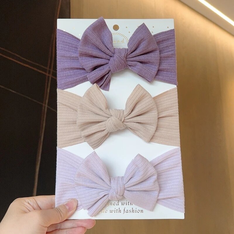 Детские повязки на голову с бантами, полиэстер, 3 шт. Сиреневый, A055-8