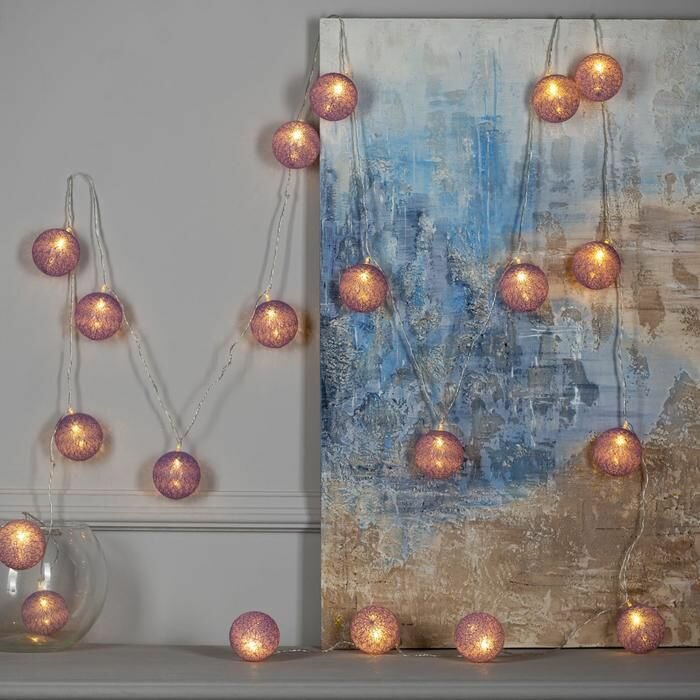 Гирлянда новогодняя Luazon Lighting "Нить", Клубки фиолетовые, 5 м, IP20, прозрачная, 20 LED, свечение белое, 220 В