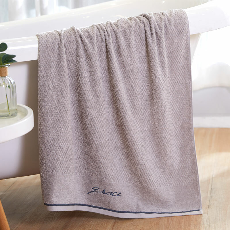 Grace Xinjiang Long-Staple Cotton Pure Cotton Plain Soft Absorbent Embossed Textured Embroidered Bath Towel, Gray, 320g