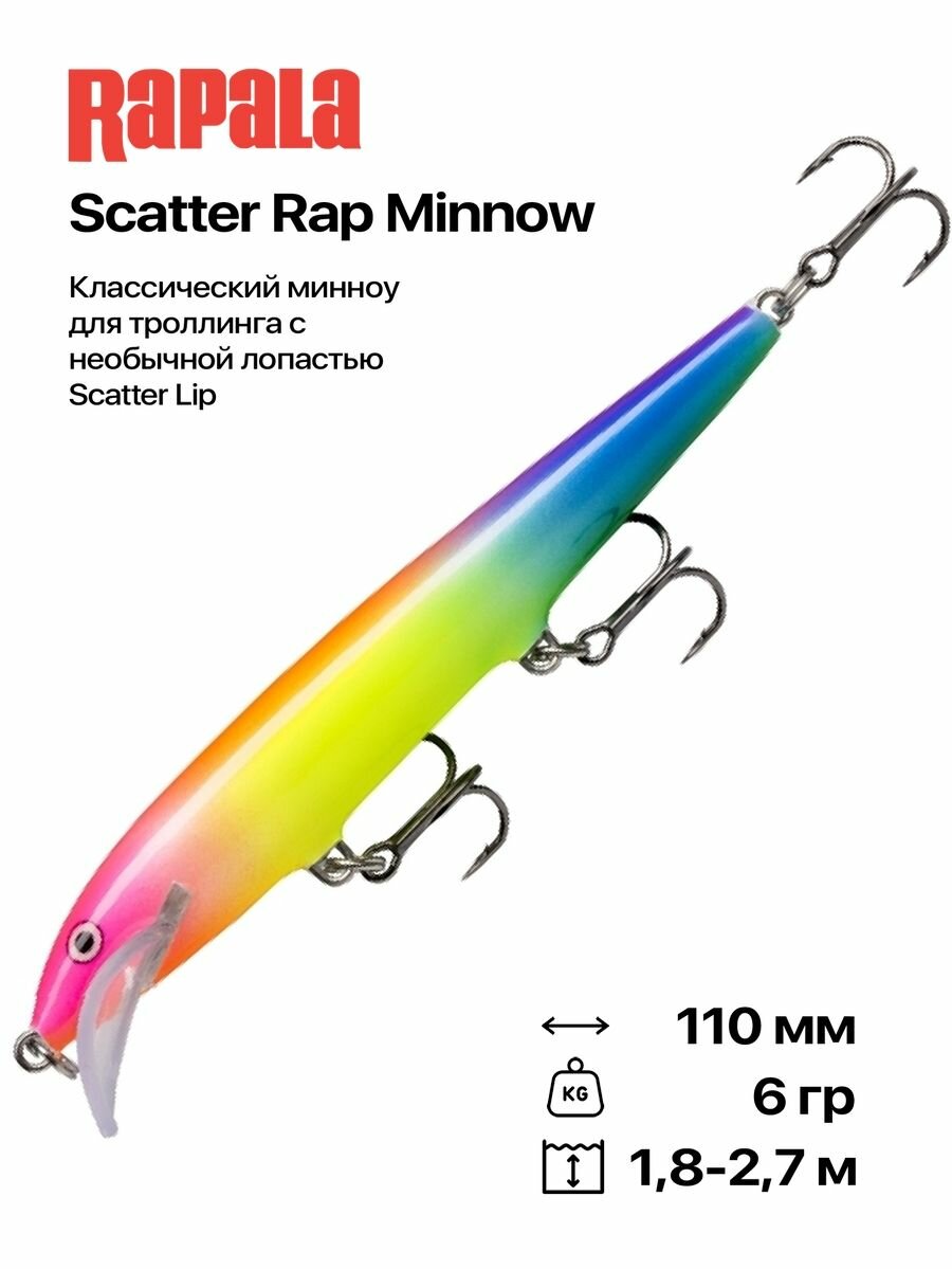 Воблер для троллинга Rapala Scatter Rap Minnow, 110 мм, 6 гр, #ELJ