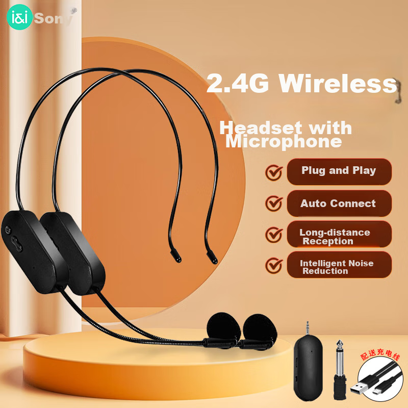 Soaiy Wireless Headset Microphone Amplifier, for Online Classes, Tour Guide, Live Streaming, Short Video Recording, Outdoor Performances, with Dual Microphones, MR13