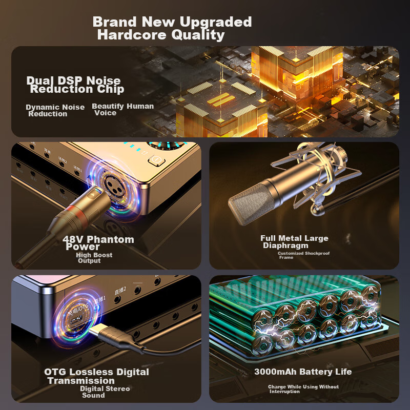 Good Shepherd Sound Card Kit, Live Streaming Equipment Set, Mobile Karaoke Special, for TikTok Live Streamers, Professional Singing Device, Recording Microphone, Fill Light, External Sound Card, Microphone