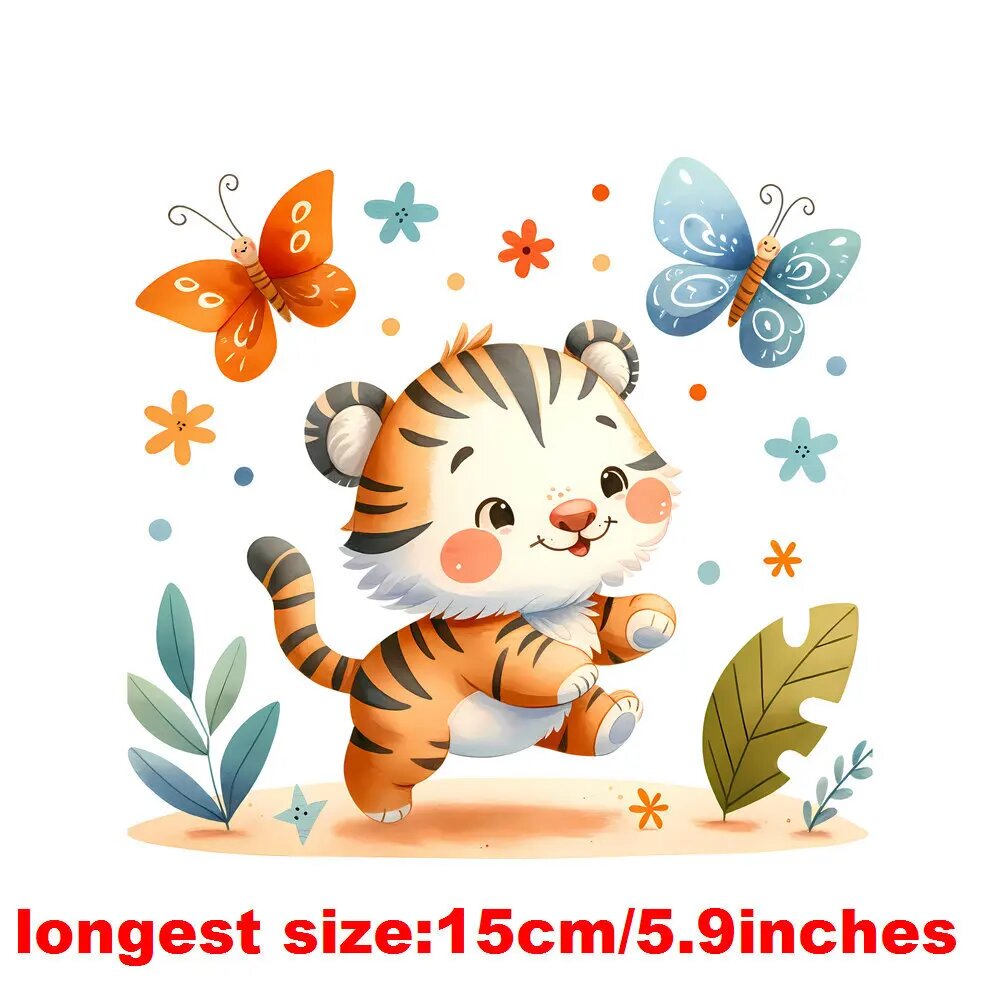 15 см детские мультяшные цветы, тигр, животные, термопереносные наклейки, DTF, железные нашивки для детской одежды, наклейка