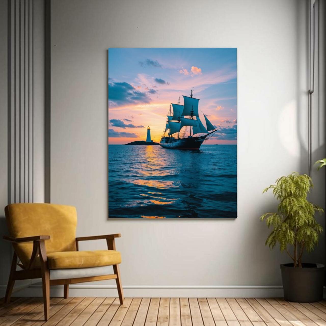 Картина большого размера Пейзаж, природа, корабль, море, 60*80 см