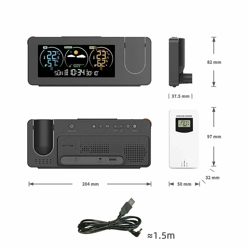 Часы настенные электронные с проекцией, цифровой будильник, уличная Беспроводная метеостанция с термометром, прогнозом погоды и барометром влажности