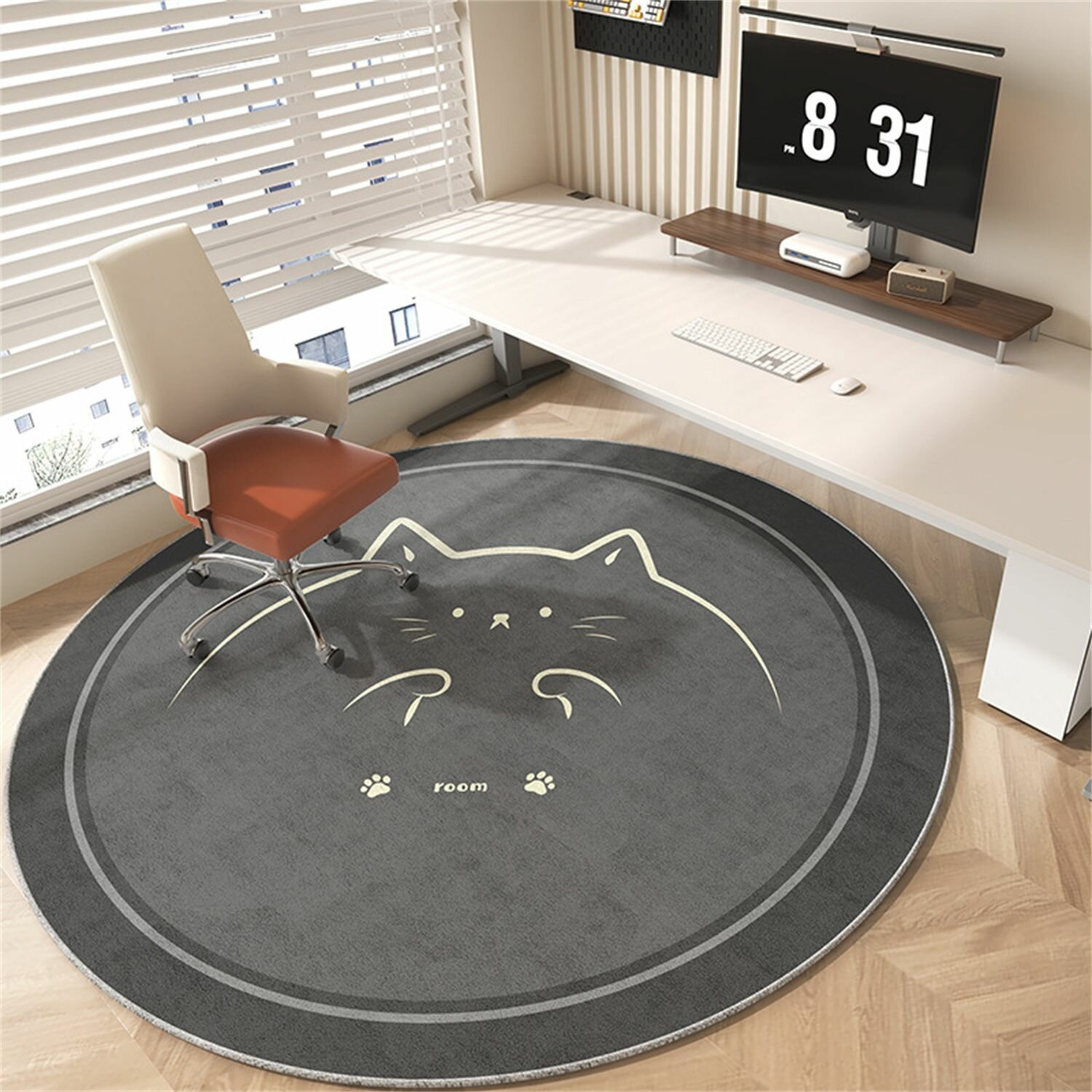 Защитный круглый коврик под компьютерное кресло с рисунком милой кошки，140*140cm