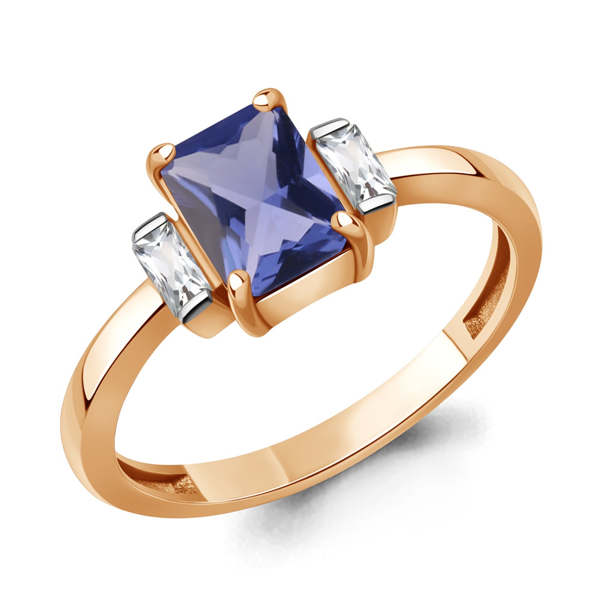 Кольцо, серебро, 925 проба, золочение, танзанит, фианит