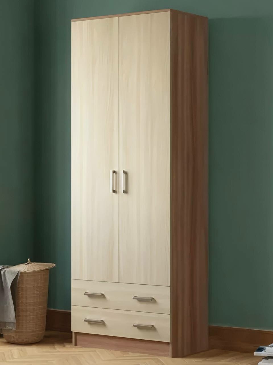 Шкаф 2-х створчатый дуэт ЛДСП шимо светлый/шимо темный (800/2200/487 мм) для дома, дачи, офиса