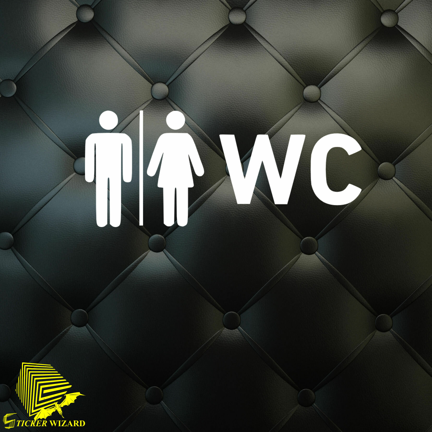 Наклейка виниловая на прозрачной основе (белая) "WC уборная"