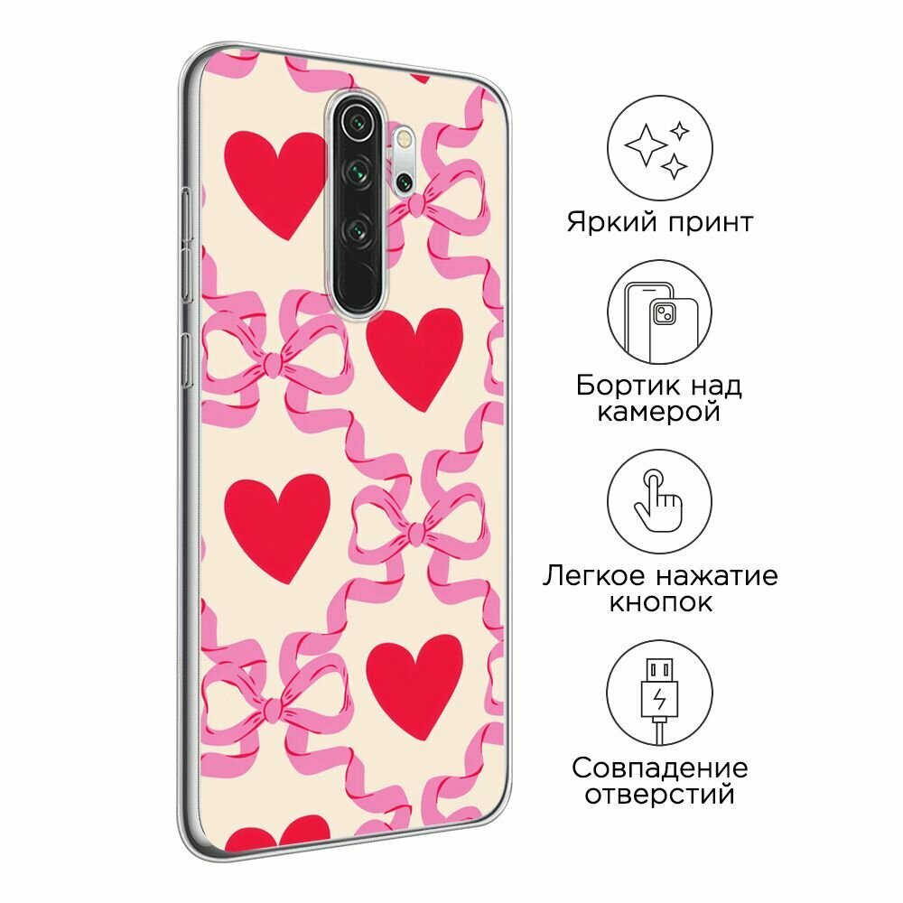 Чехол на Xiaomi Redmi Note 8 Pro / Сяоми Редми Нот 8 Про с принтом "Hearts and ribbons 1 - 14 февраля" — фото 1