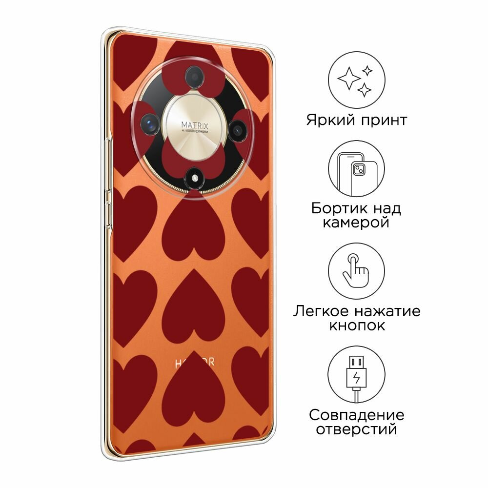 Чехол на Honor X9b / Хонор X9B с принтом "Ряды сердечек паттерн - 14 февраля", прозрачный — фото 1