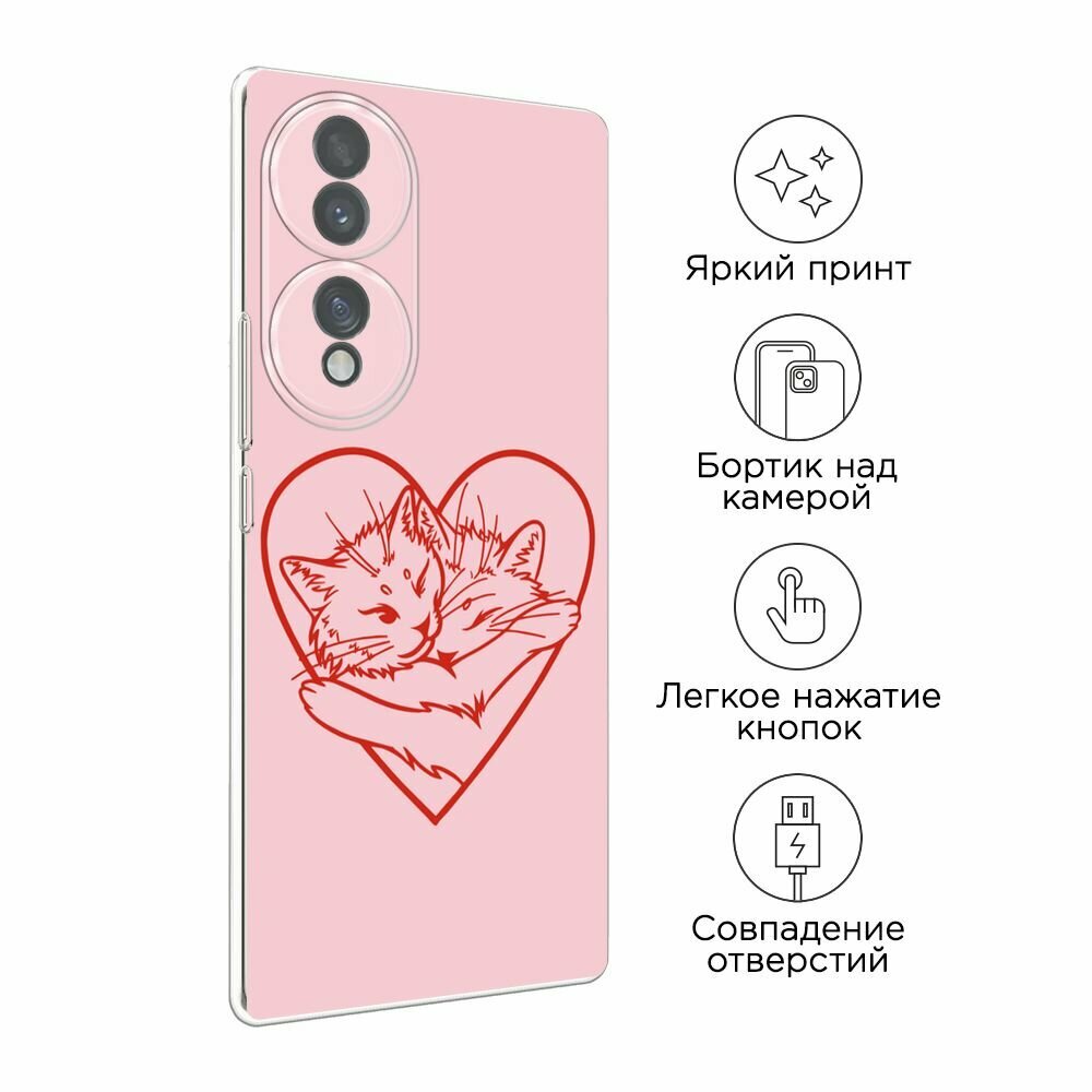 Чехол на Honor 70 / Хонор 70 с принтом "Влюблённые котики рисунок 1 - 14 февраля" — фото 1