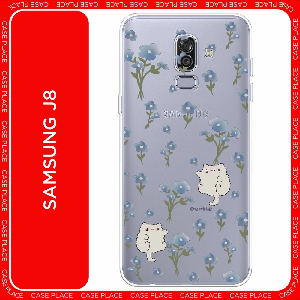Чехол на Samsung Galaxy J8 / Самсунг Галакси Джей 8 с принтом "Gentle cats", прозрачный
