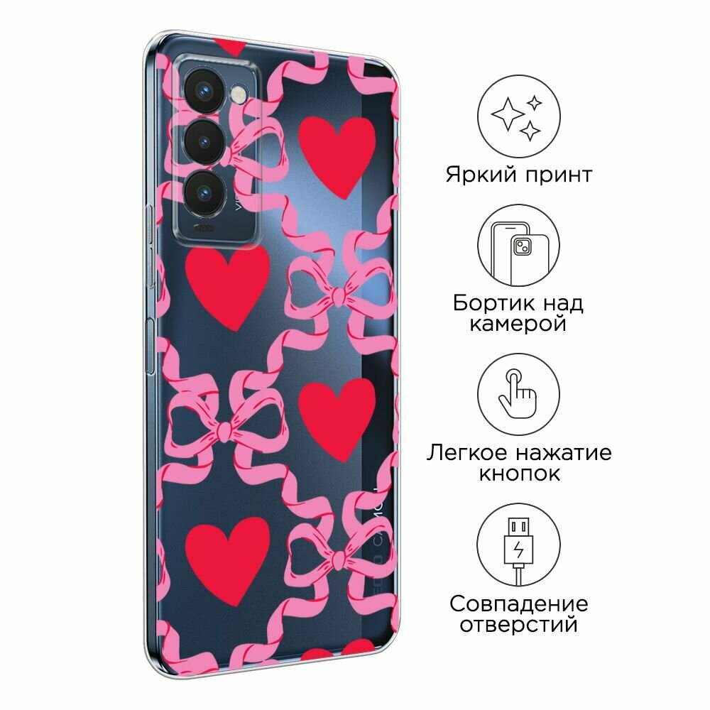 Чехол на Tecno Camon 18P / Техно Камон 18Р с принтом "Hearts and ribbons 2 - 14 февраля", прозрачный — фото 1