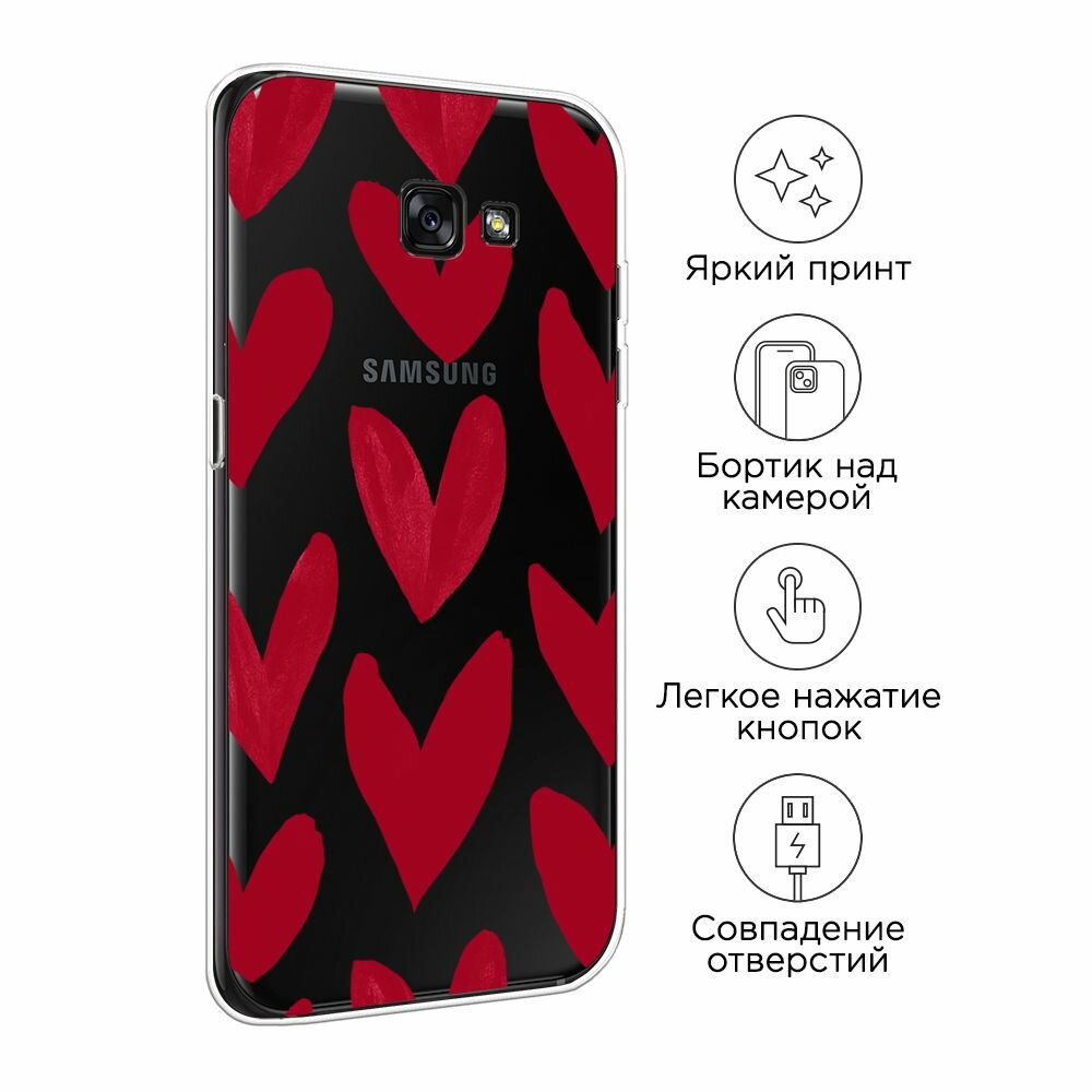 Чехол на Samsung Galaxy A7 2017 / Самсунг Галакси А7 2017 с принтом "Красные сердечки рисунок - 14 февраля", прозрачный — фото 1