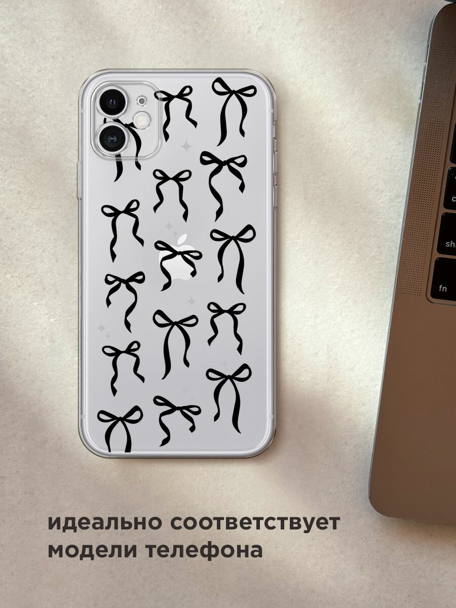 Чехол на Apple iPhone 11 / Айфон 11 с принтом "Black bows", прозрачный — фото 1