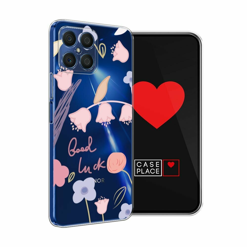 Чехол на Honor X8 / Хуавей X8 с принтом "Lucky flowers", прозрачный — фото 1