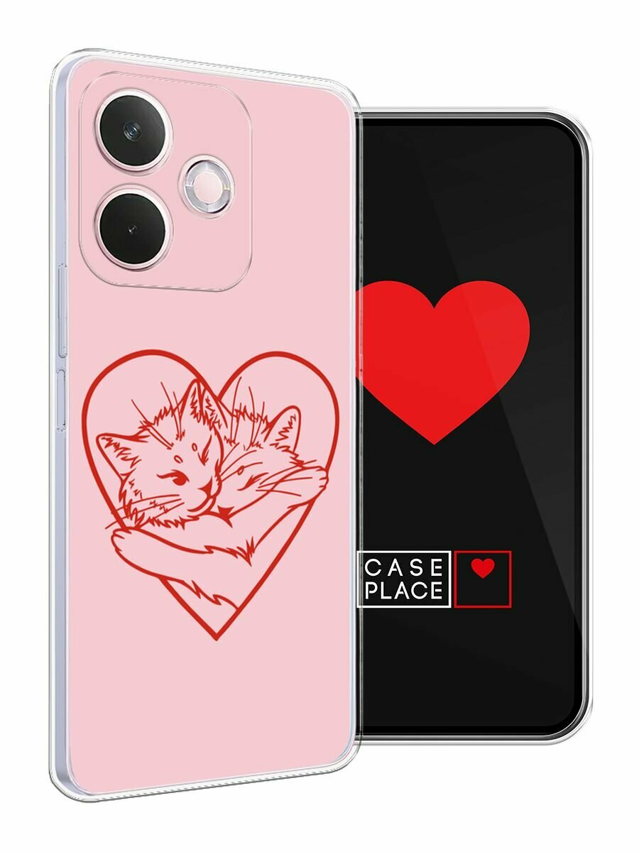 Чехол на Oppo A5 Pro / Оппо А5 Про с принтом "Влюблённые котики рисунок 1 - 14 февраля" — фото 1